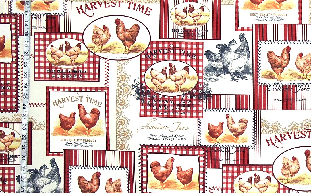Rooster Chicken Toile Fabric | Brickhouse Fabrics